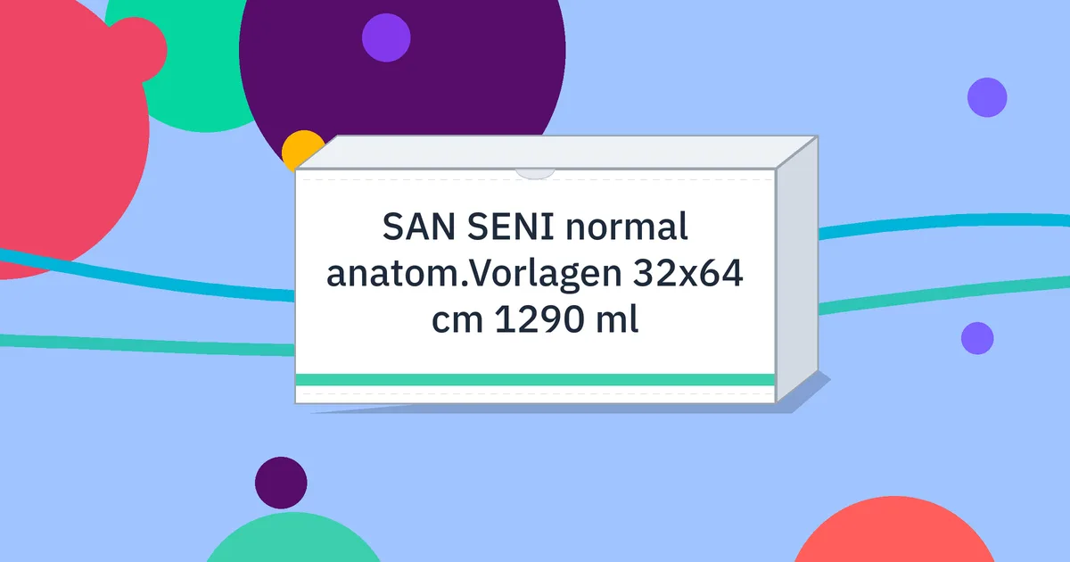 Symbolbild: Packung mit der Aufschrift SAN SENI normal anatom.Vorlagen 32x64 cm 1290 ml (PZN 12393542) – Verfügbarkeit und Bezug in Apotheken in Frankfurt am Main