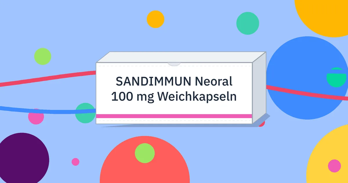 Symbolbild: Packung mit der Aufschrift SANDIMMUN Neoral 100 mg Weichkapseln (PZN 08898874) – Verfügbarkeit und Bezug in Apotheken in Frankfurt am Main