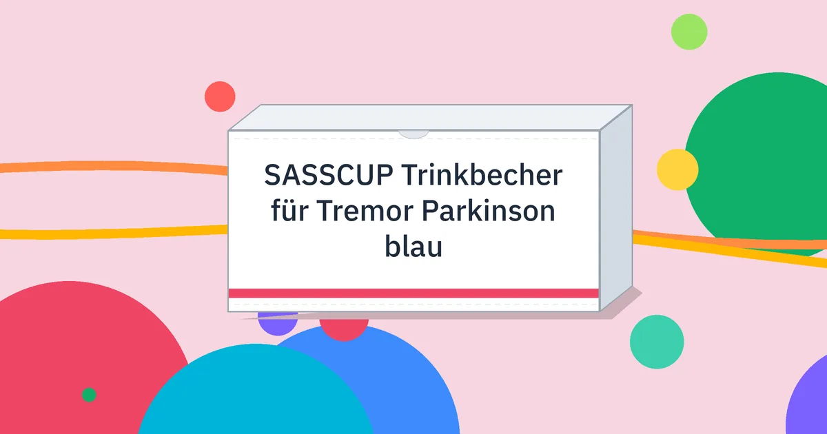 Symbolbild: Packung mit der Aufschrift SASSCUP Trinkbecher für Tremor Parkinson blau (PZN 18849167) – Verfügbarkeit und Bezug in Apotheken in Frankfurt am Main