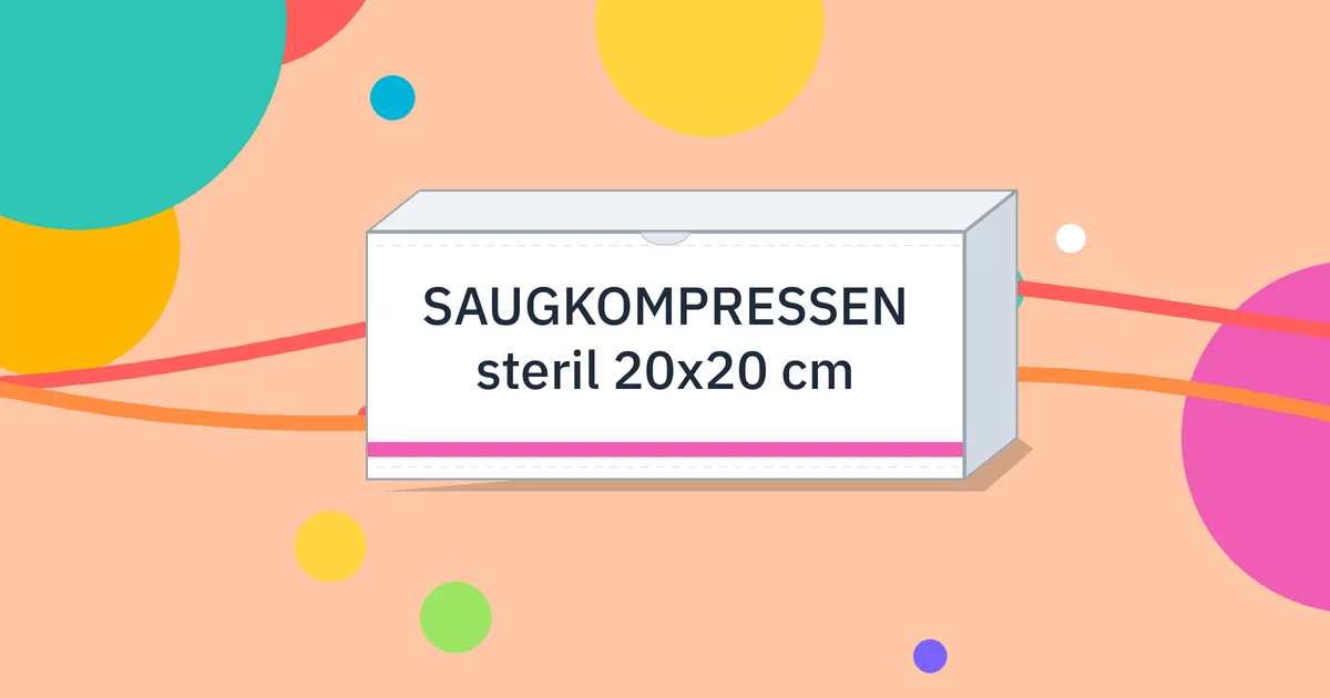 Symbolbild: Packung mit der Aufschrift SAUGKOMPRESSEN steril 20x20 cm (PZN 17562558) – Verfügbarkeit und Bezug in Apotheken in Frankfurt am Main