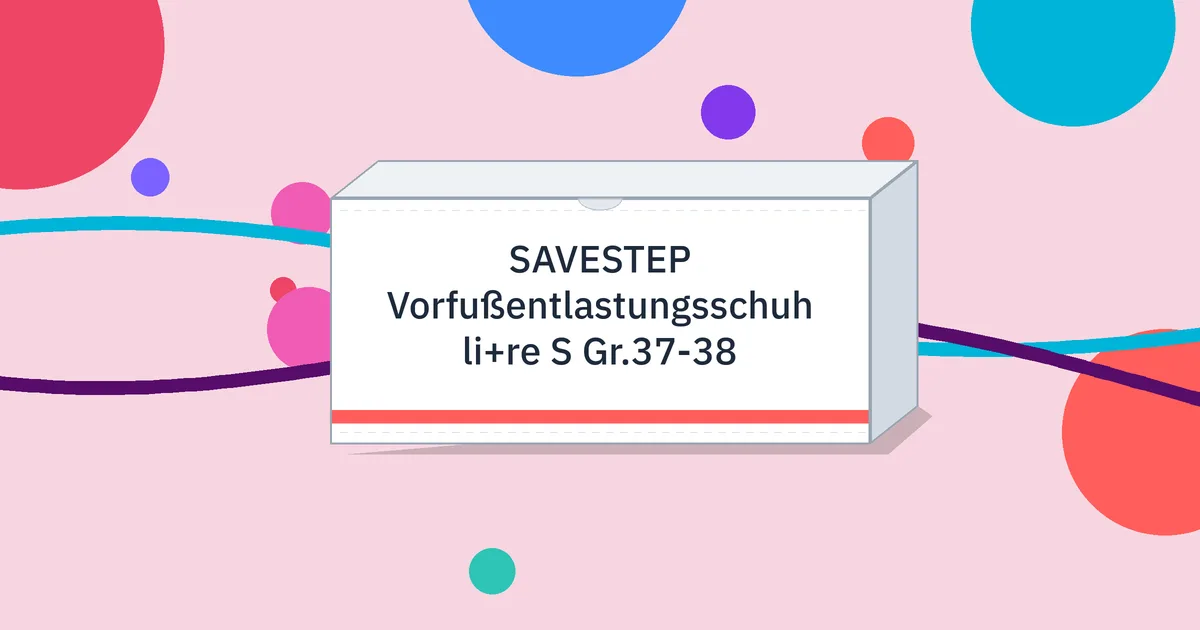 Symbolbild: Packung mit der Aufschrift SAVESTEP Vorfußentlastungsschuh li+re S Gr.37-38 (PZN 17197308) – Verfügbarkeit und Bezug in Apotheken in Frankfurt am Main