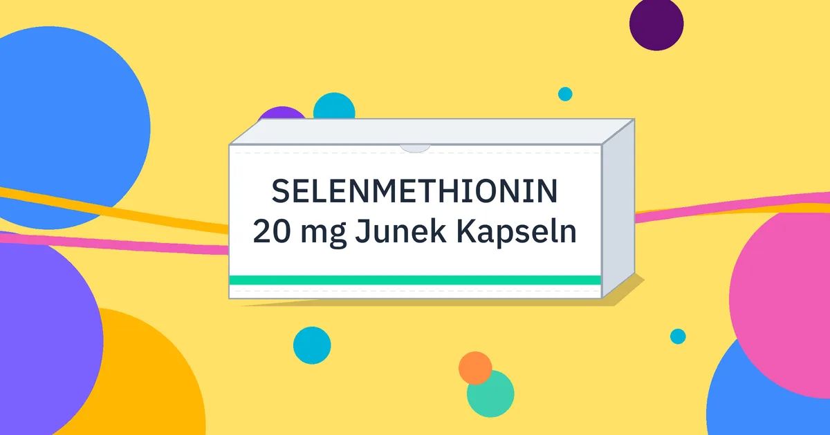 Symbolbild: Packung mit der Aufschrift SELENMETHIONIN 20 mg Junek Kapseln (PZN 20857582) – Verfügbarkeit und Bezug in Apotheken in Frankfurt am Main