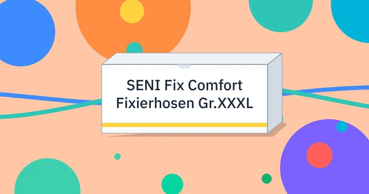 Symbolbild: Packung mit der Aufschrift SENI Fix Comfort Fixierhosen Gr.XXXL (PZN 12664946) – Verfügbarkeit und Bezug in Apotheken in Frankfurt am Main