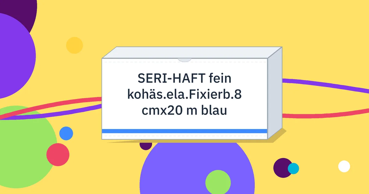 Symbolbild: Packung mit der Aufschrift SERI-HAFT fein kohäs.ela.Fixierb.8 cmx20 m blau (PZN 14381394) – Verfügbarkeit und Bezug in Apotheken in Frankfurt am Main
