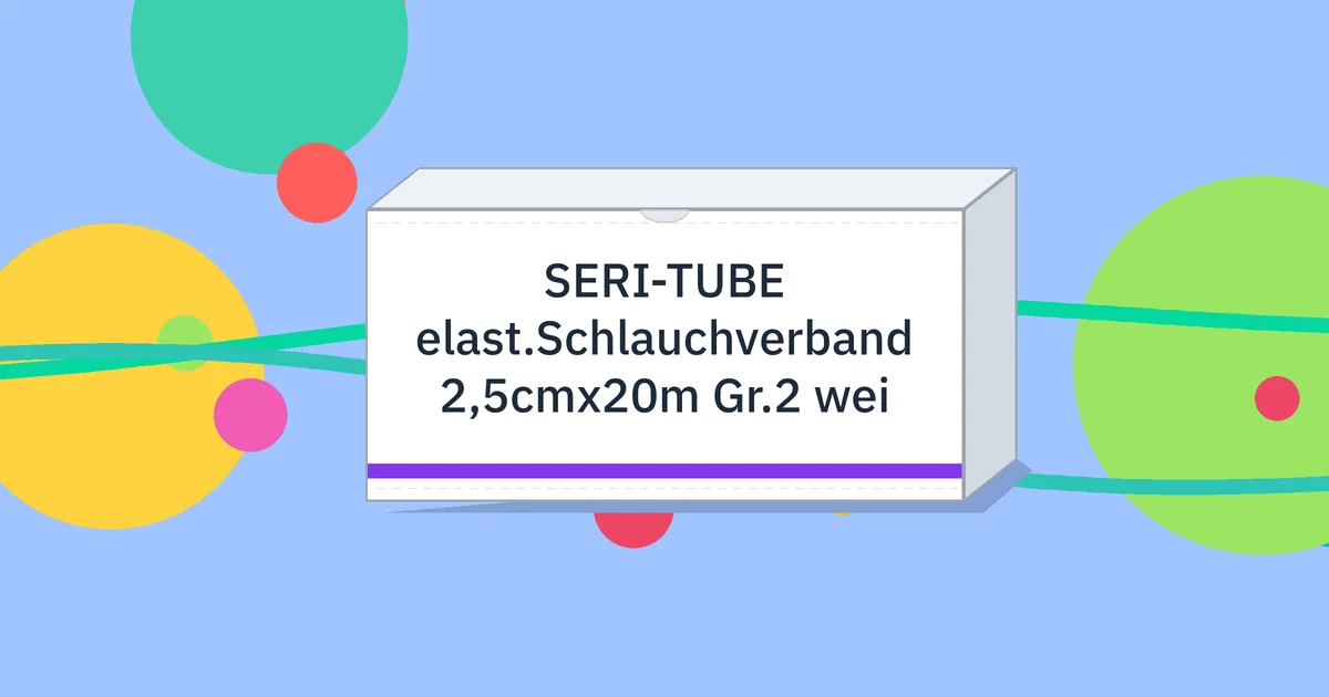 Symbolbild: Packung mit der Aufschrift SERI-TUBE elast.Schlauchverband 2,5cmx20m Gr.2 wei (PZN 19837290) – Verfügbarkeit und Bezug in Apotheken in Frankfurt am Main