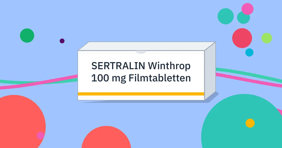 Symbolbild: Packung mit der Aufschrift SERTRALIN Winthrop 100 mg Filmtabletten (PZN 01028756) – Verfügbarkeit und Bezug in Apotheken in Frankfurt am Main