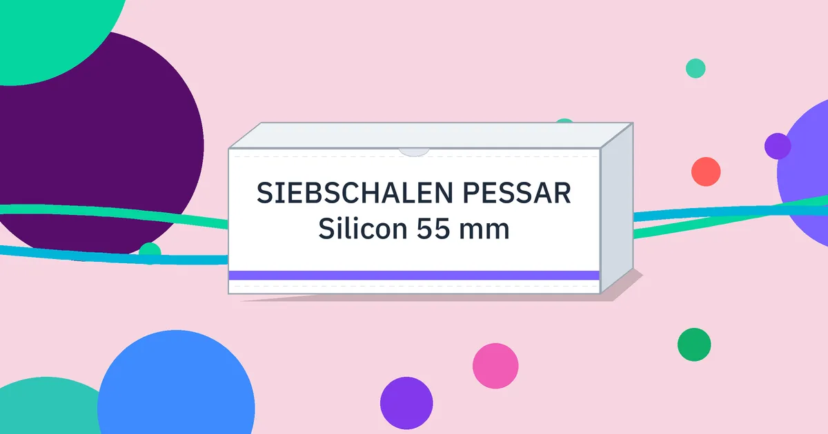 Symbolbild: Packung mit der Aufschrift SIEBSCHALEN PESSAR Silicon 55 mm (PZN 07702751) – Verfügbarkeit und Bezug in Apotheken in Frankfurt am Main