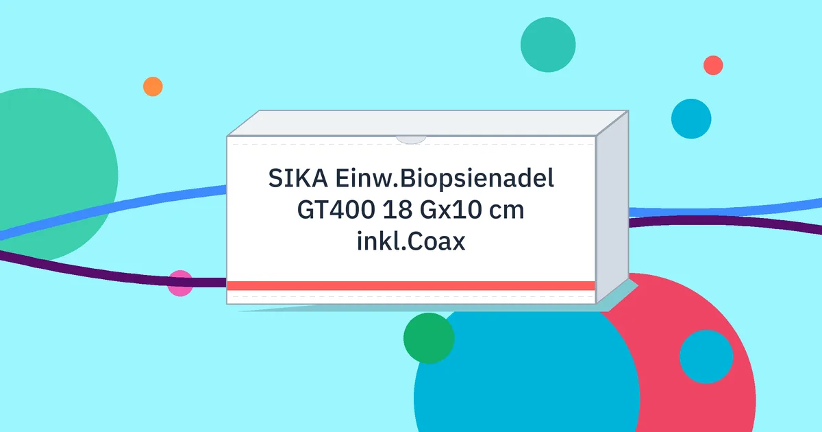 Symbolbild: Packung mit der Aufschrift SIKA Einw.Biopsienadel GT400 18 Gx10 cm inkl.Coax (PZN 20287908) – Verfügbarkeit und Bezug in Apotheken in Frankfurt am Main