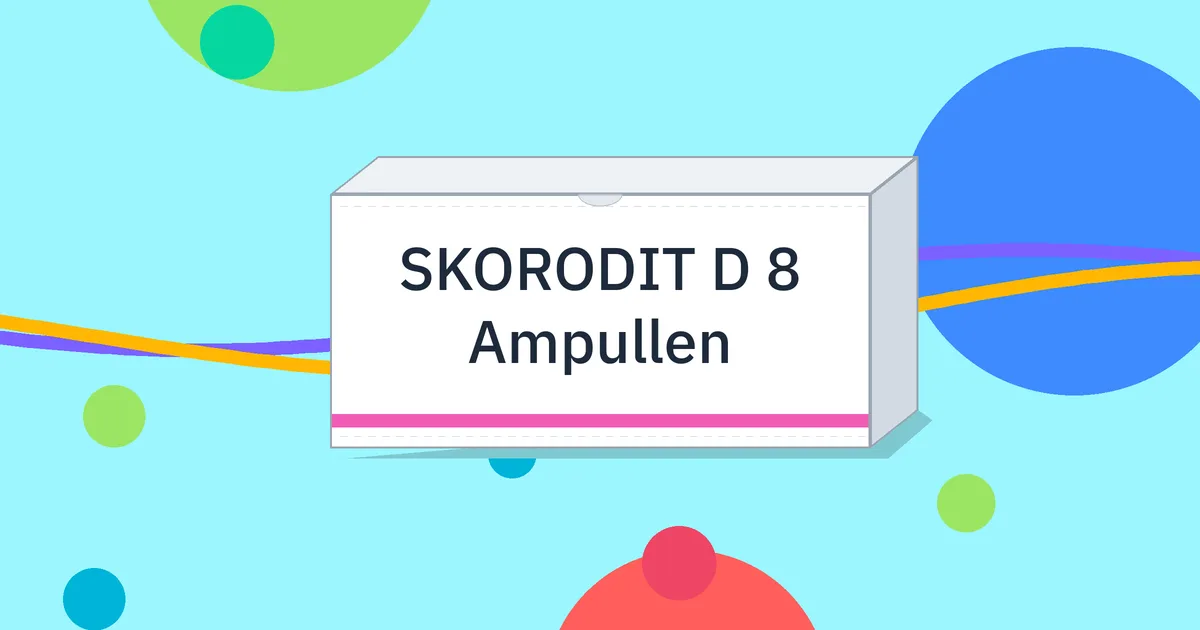 Symbolbild: Packung mit der Aufschrift SKORODIT D 8 Ampullen (PZN 01626196) – Verfügbarkeit und Bezug in Apotheken in Frankfurt am Main