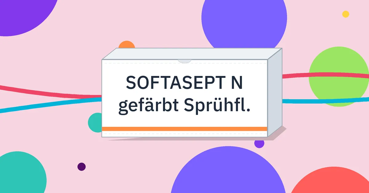 Symbolbild: Packung mit der Aufschrift SOFTASEPT N gefärbt Sprühfl. (PZN 07620102) – Verfügbarkeit und Bezug in Apotheken in Frankfurt am Main