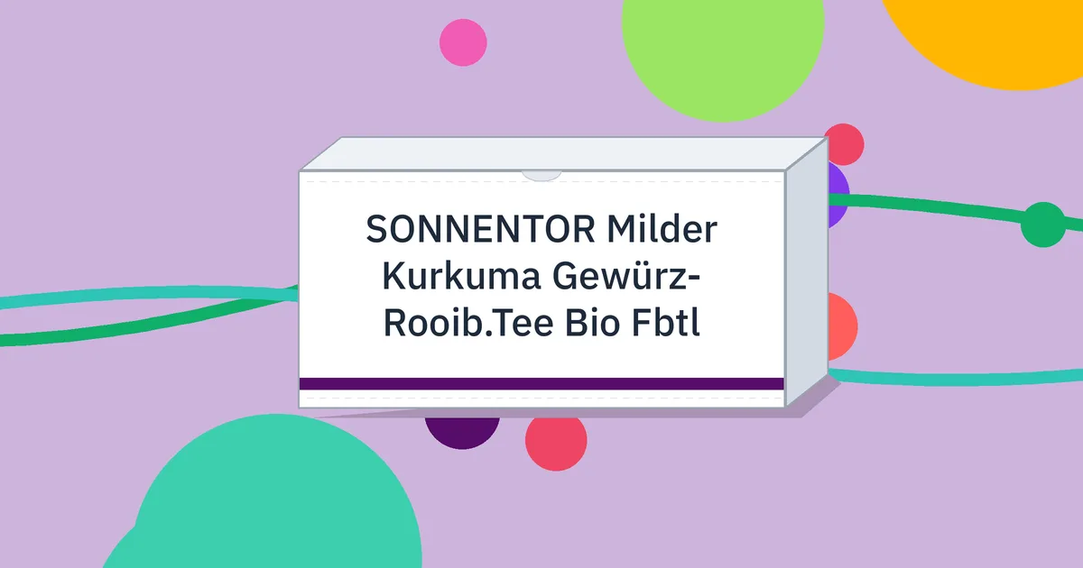 Symbolbild: Packung mit der Aufschrift SONNENTOR Milder Kurkuma Gewürz-Rooib.Tee Bio Fbtl (PZN 18903659) – Verfügbarkeit und Bezug in Apotheken in Frankfurt am Main
