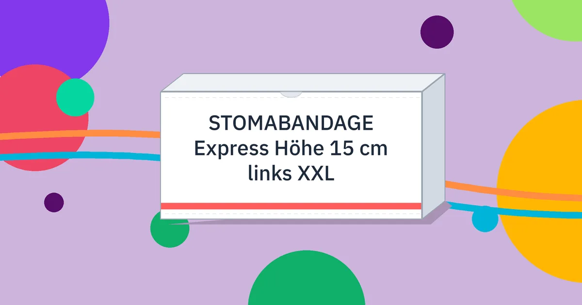 Symbolbild: Packung mit der Aufschrift STOMABANDAGE Express Höhe 15 cm links XXL (PZN 16507936) – Verfügbarkeit und Bezug in Apotheken in Frankfurt am Main