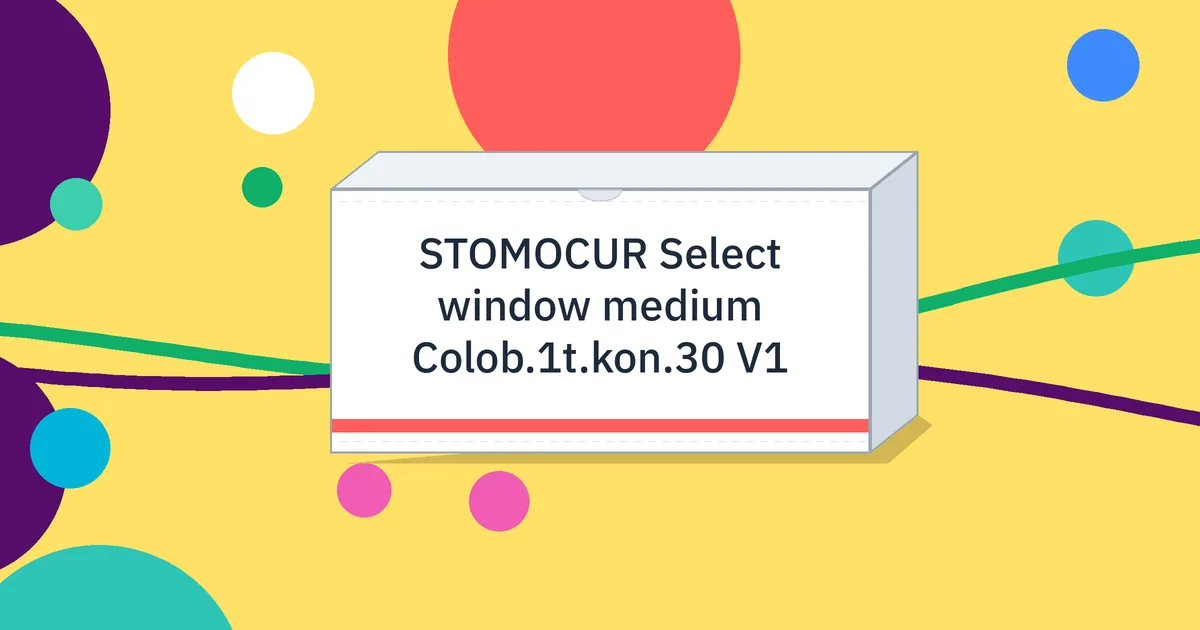 Symbolbild: Packung mit der Aufschrift STOMOCUR Select window medium Colob.1t.kon.30 V1 (PZN 17551017) – Verfügbarkeit und Bezug in Apotheken in Frankfurt am Main