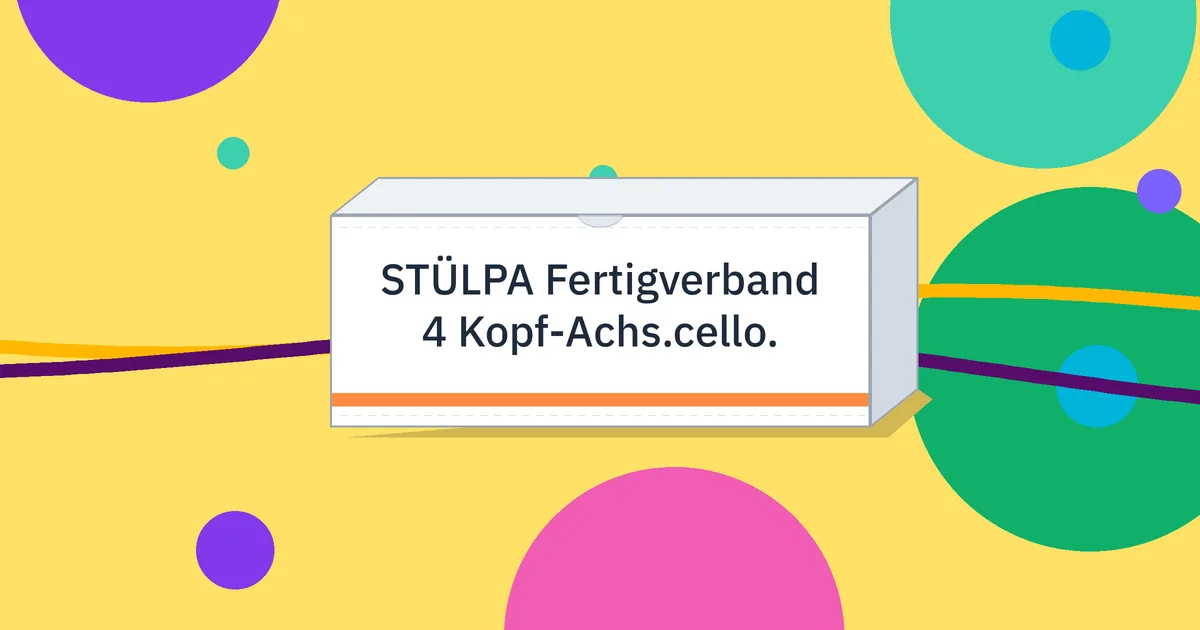 Symbolbild: Packung mit der Aufschrift STÜLPA Fertigverband 4 Kopf-Achs.cello. (PZN 09395508) – Verfügbarkeit und Bezug in Apotheken in Frankfurt am Main
