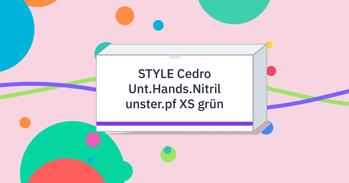 Symbolbild: Packung mit der Aufschrift STYLE Cedro Unt.Hands.Nitril unster.pf XS grün (PZN 14819614) – Verfügbarkeit und Bezug in Apotheken in Frankfurt am Main