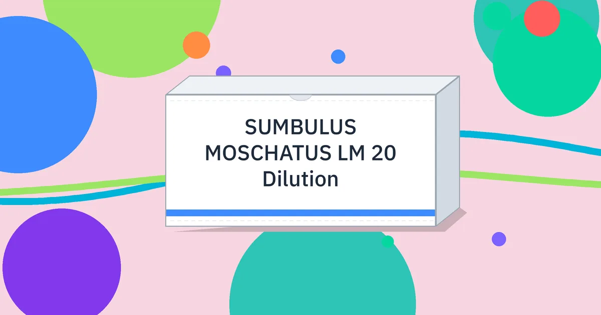 Symbolbild: Packung mit der Aufschrift SUMBULUS MOSCHATUS LM 20 Dilution (PZN 13210905) – Verfügbarkeit und Bezug in Apotheken in Frankfurt am Main