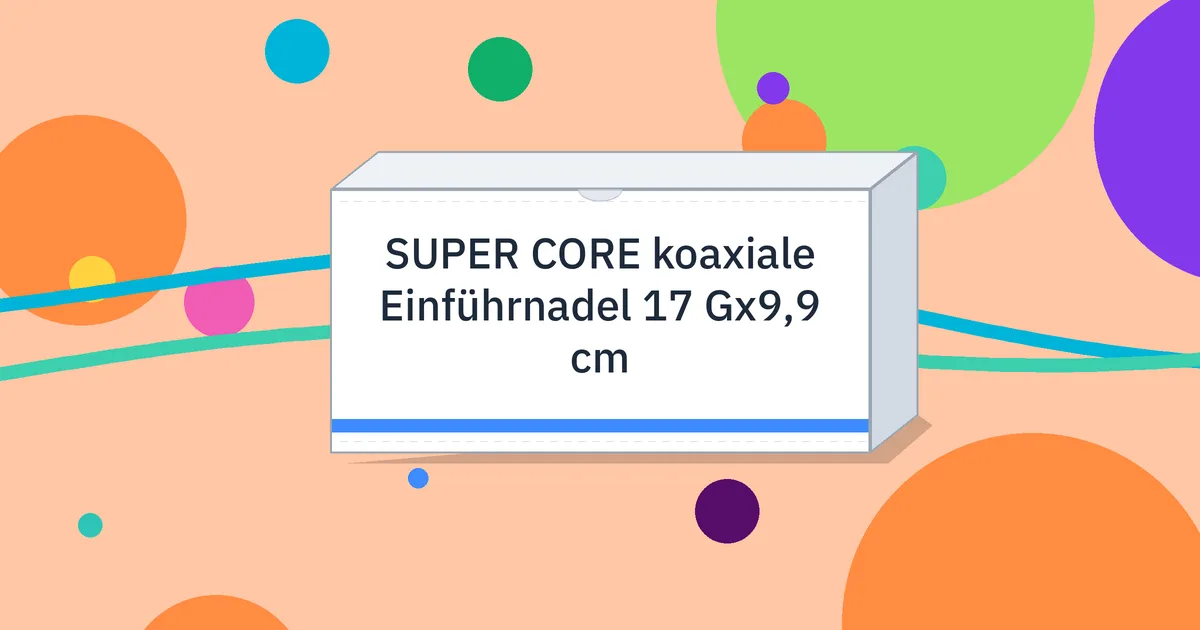 Symbolbild: Packung mit der Aufschrift SUPER CORE koaxiale Einführnadel 17 Gx9,9 cm (PZN 06770868) – Verfügbarkeit und Bezug in Apotheken in Frankfurt am Main