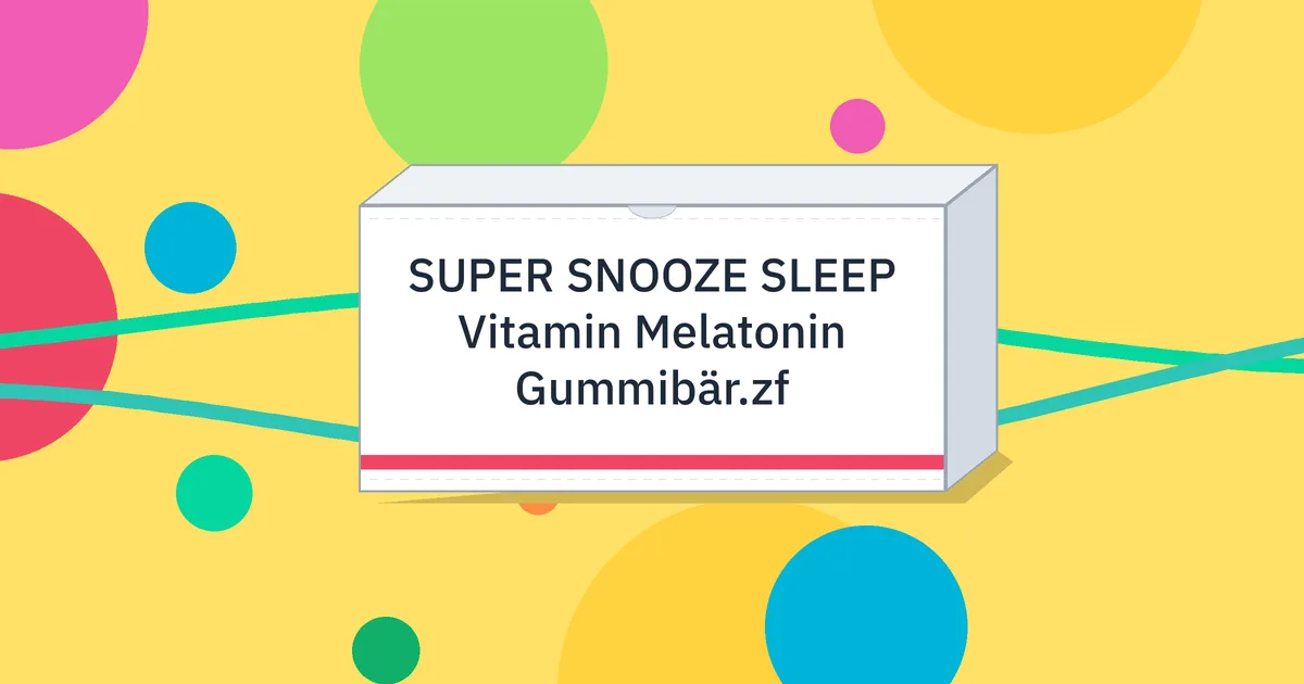 Symbolbild: Packung mit der Aufschrift SUPER SNOOZE SLEEP Vitamin Melatonin Gummibär.zf (PZN 18039557) – Verfügbarkeit und Bezug in Apotheken in Frankfurt am Main