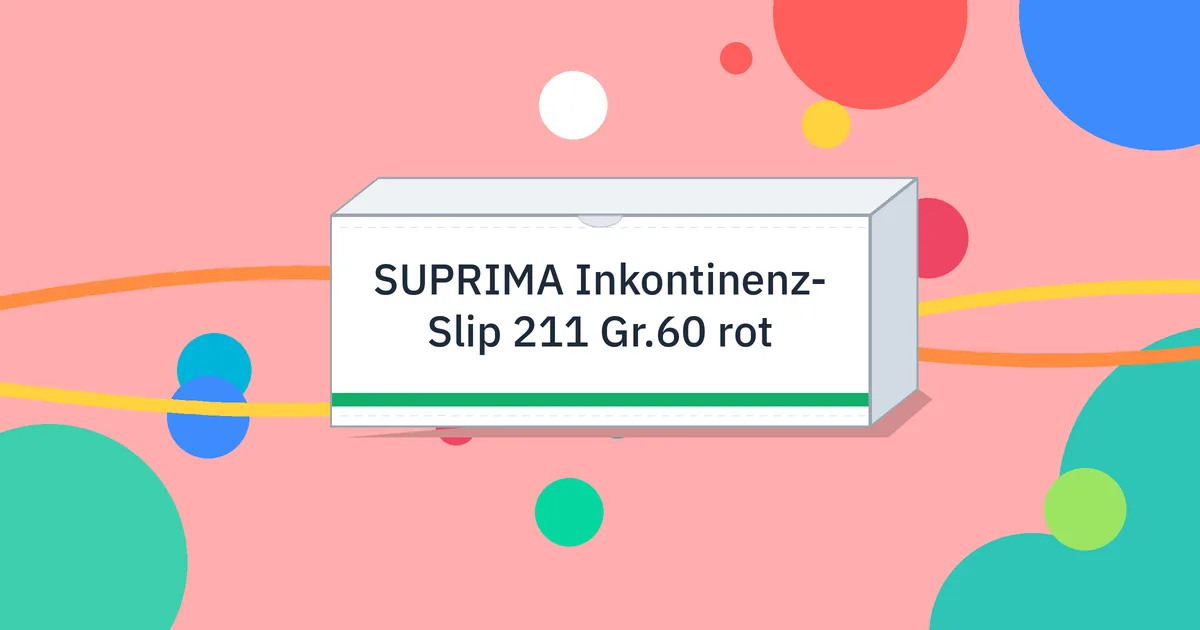 Symbolbild: Packung mit der Aufschrift SUPRIMA Inkontinenz-Slip 211 Gr.60 rot (PZN 00710285) – Verfügbarkeit und Bezug in Apotheken in Frankfurt am Main