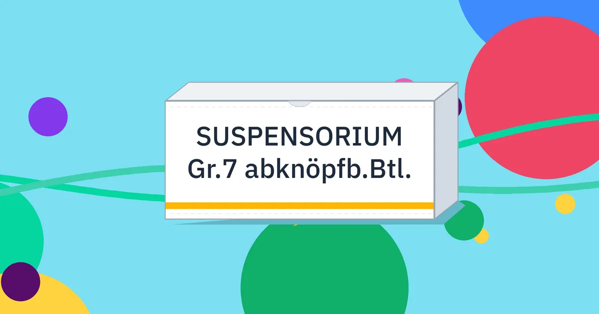 Symbolbild: Packung mit der Aufschrift SUSPENSORIUM Gr.7 abknöpfb.Btl. (PZN 01739339) – Verfügbarkeit und Bezug in Apotheken in Frankfurt am Main