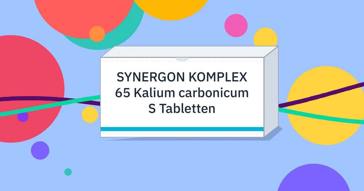 Symbolbild: Packung mit der Aufschrift SYNERGON KOMPLEX 65 Kalium carbonicum S Tabletten (PZN 18326469) – Verfügbarkeit und Bezug in Apotheken in Frankfurt am Main