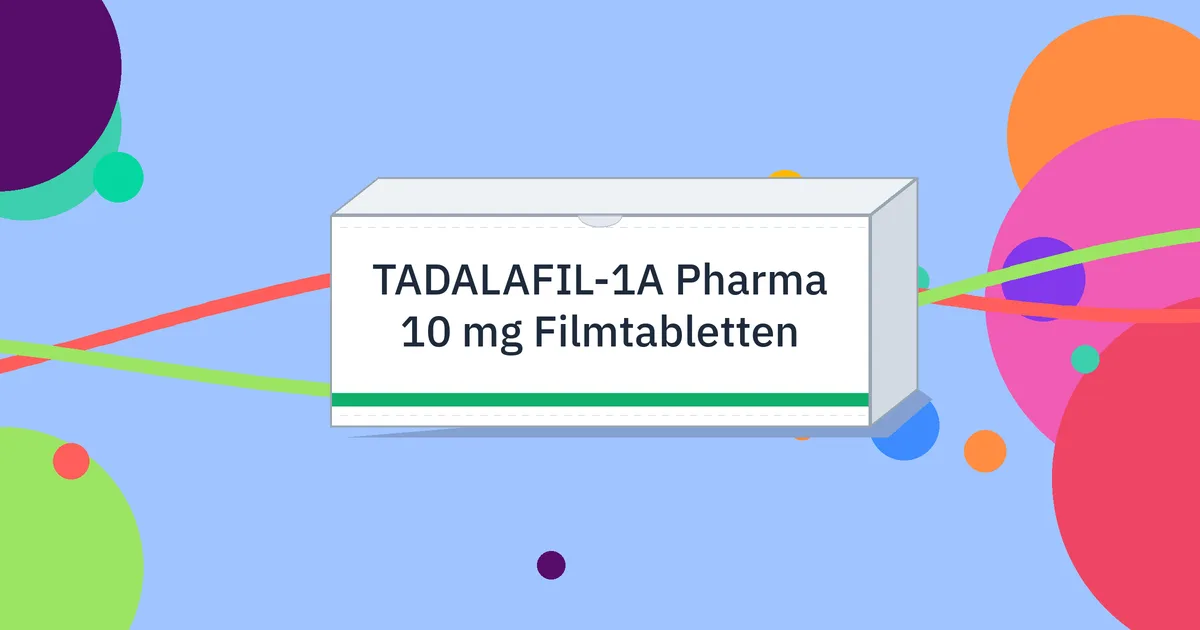 Symbolbild: Packung mit der Aufschrift TADALAFIL-1A Pharma 10 mg Filmtabletten (PZN 13167836) – Verfügbarkeit und Bezug in Apotheken in Frankfurt am Main