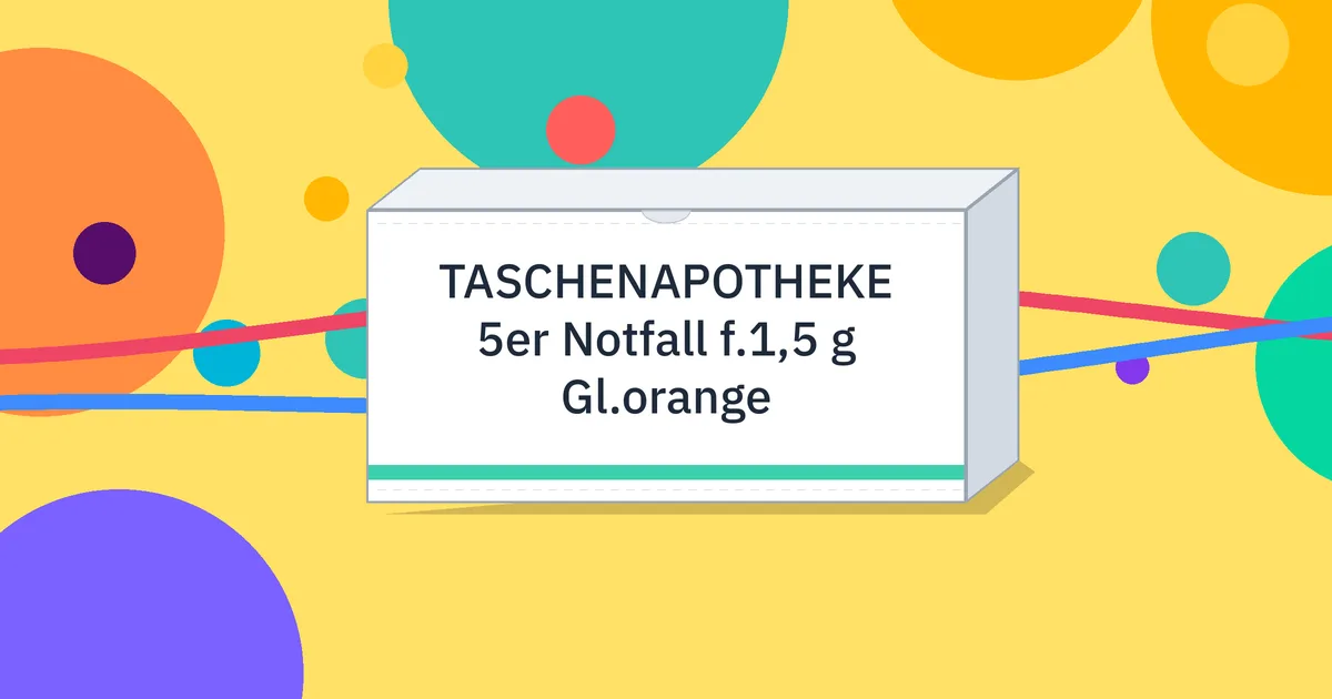 Symbolbild: Packung mit der Aufschrift TASCHENAPOTHEKE 5er Notfall f.1,5 g Gl.orange (PZN 01892443) – Verfügbarkeit und Bezug in Apotheken in Frankfurt am Main