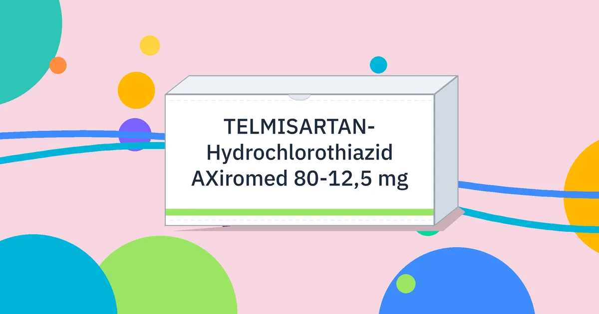 Symbolbild: Packung mit der Aufschrift TELMISARTAN-Hydrochlorothiazid AXiromed 80-12,5 mg (PZN 13716444) – Verfügbarkeit und Bezug in Apotheken in Frankfurt am Main