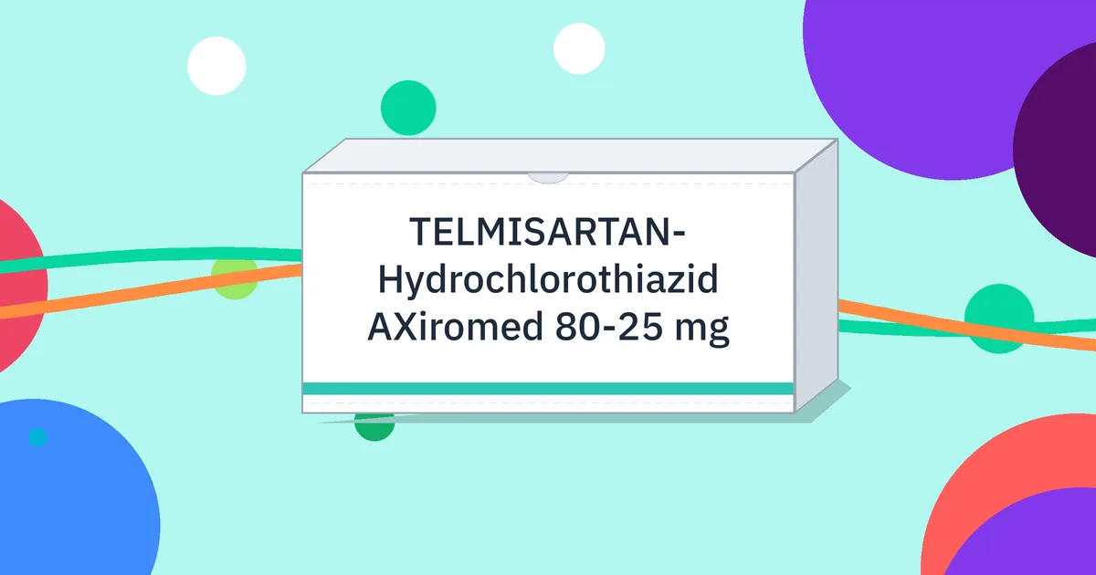 Symbolbild: Packung mit der Aufschrift TELMISARTAN-Hydrochlorothiazid AXiromed 80-25 mg (PZN 13716496) – Verfügbarkeit und Bezug in Apotheken in Frankfurt am Main