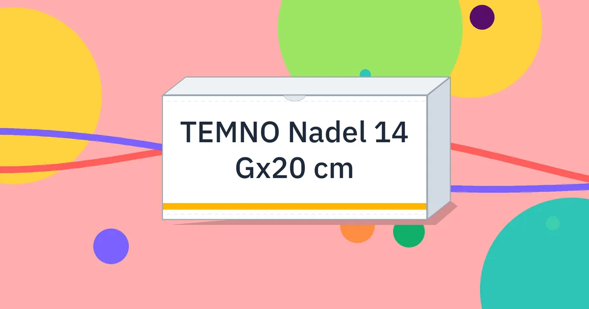 Symbolbild: Packung mit der Aufschrift TEMNO Nadel 14 Gx20 cm (PZN 18764554) – Verfügbarkeit und Bezug in Apotheken in Frankfurt am Main