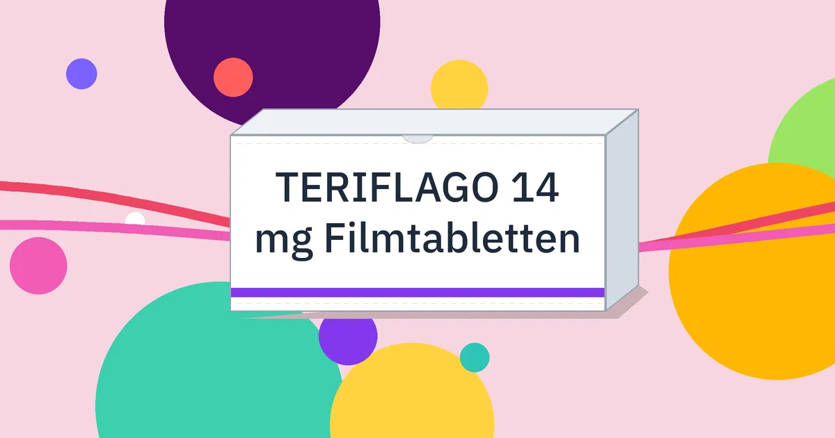 Symbolbild: Packung mit der Aufschrift TERIFLAGO 14 mg Filmtabletten (PZN 19305848) – Verfügbarkeit und Bezug in Apotheken in Frankfurt am Main