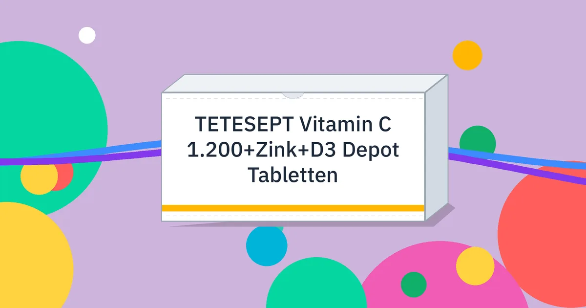 Symbolbild: Packung mit der Aufschrift TETESEPT Vitamin C 1.200+Zink+D3 Depot Tabletten (PZN 18458550) – Verfügbarkeit und Bezug in Apotheken in Frankfurt am Main