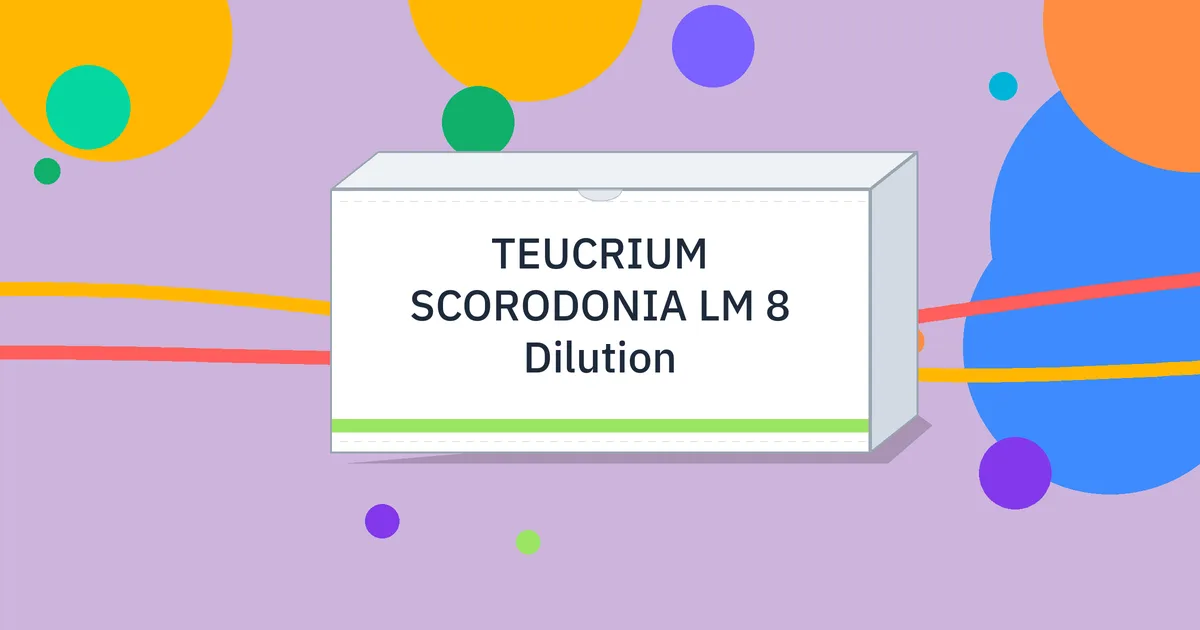 Symbolbild: Packung mit der Aufschrift TEUCRIUM SCORODONIA LM 8 Dilution (PZN 13217505) – Verfügbarkeit und Bezug in Apotheken in Frankfurt am Main