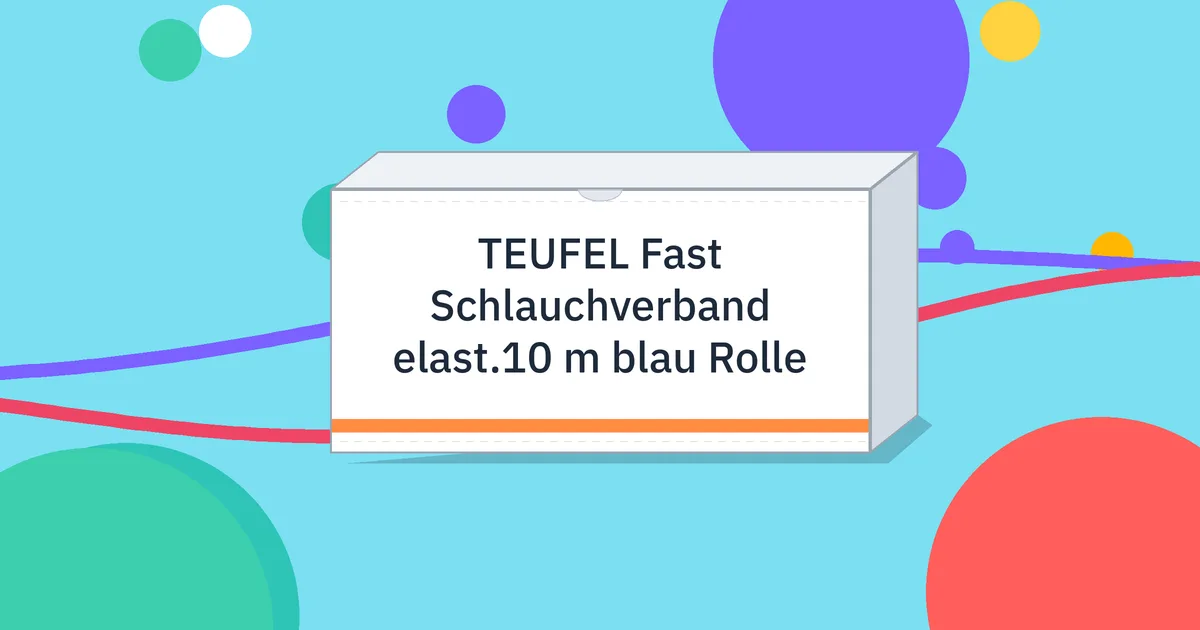 Symbolbild: Packung mit der Aufschrift TEUFEL Fast Schlauchverband elast.10 m blau Rolle (PZN 04034898) – Verfügbarkeit und Bezug in Apotheken in Frankfurt am Main