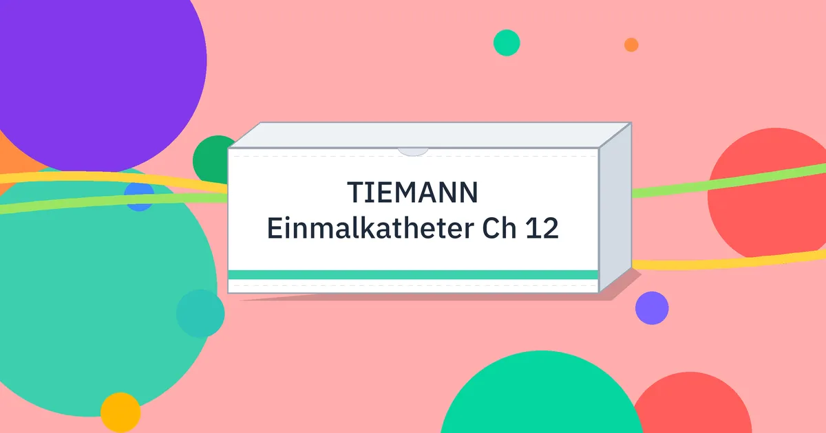 Symbolbild: Packung mit der Aufschrift TIEMANN Einmalkatheter Ch 12 (PZN 01380950) – Verfügbarkeit und Bezug in Apotheken in Frankfurt am Main