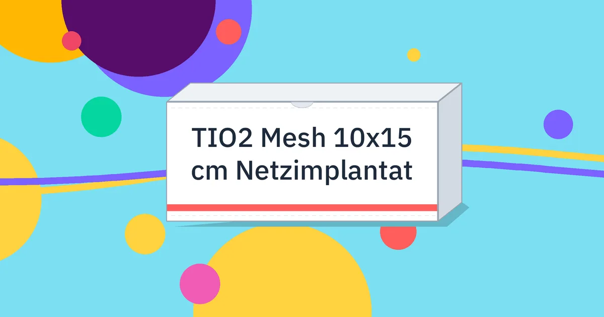 Symbolbild: Packung mit der Aufschrift TIO2 Mesh 10x15 cm Netzimplantat (PZN 19169664) – Verfügbarkeit und Bezug in Apotheken in Frankfurt am Main