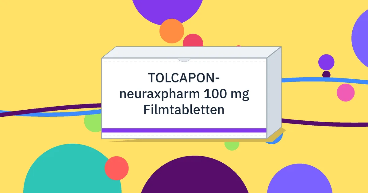 Symbolbild: Packung mit der Aufschrift TOLCAPON-neuraxpharm 100 mg Filmtabletten (PZN 12472135) – Verfügbarkeit und Bezug in Apotheken in Frankfurt am Main