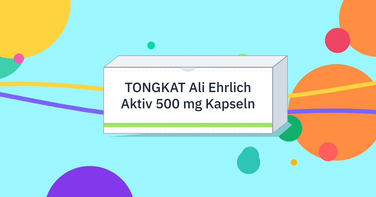 Symbolbild: Packung mit der Aufschrift TONGKAT Ali Ehrlich Aktiv 500 mg Kapseln (PZN 15881331) – Verfügbarkeit und Bezug in Apotheken in Frankfurt am Main