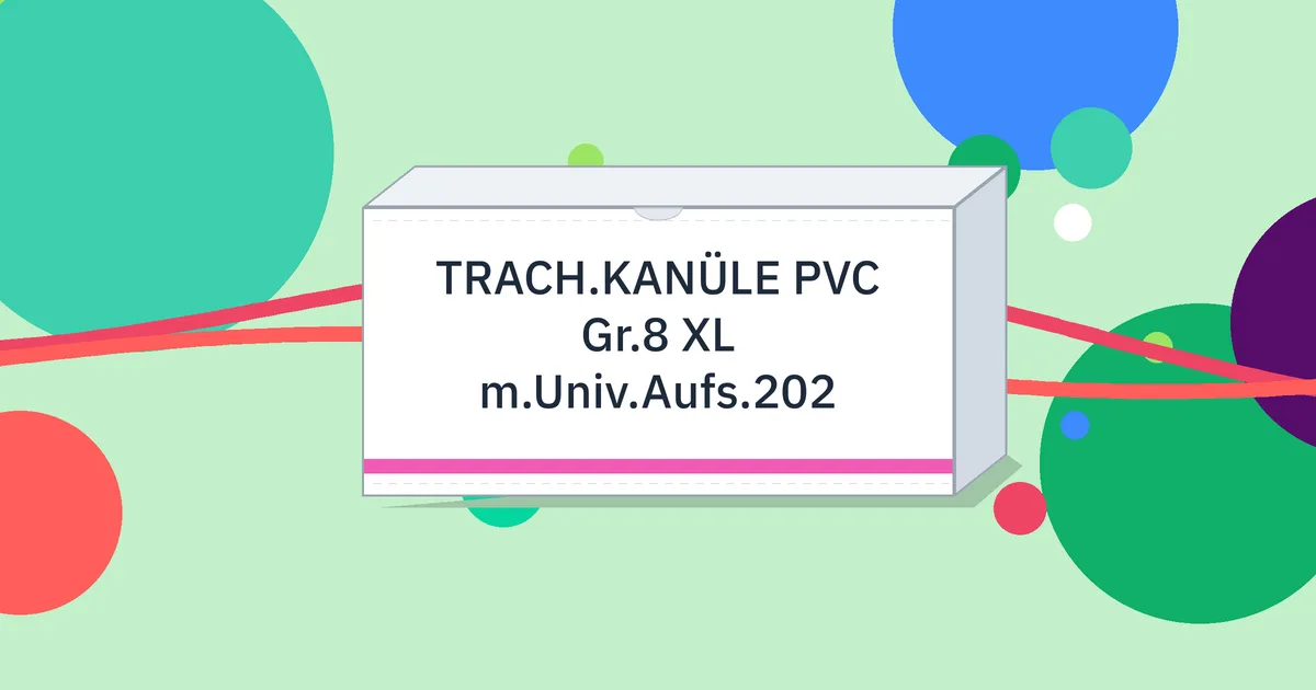 Symbolbild: Packung mit der Aufschrift TRACH.KANÜLE PVC Gr.8 XL m.Univ.Aufs.202 (PZN 06993812) – Verfügbarkeit und Bezug in Apotheken in Frankfurt am Main