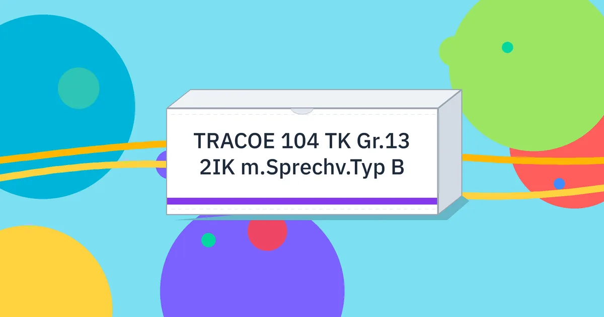 Symbolbild: Packung mit der Aufschrift TRACOE 104 TK Gr.13 2IK m.Sprechv.Typ B (PZN 00911724) – Verfügbarkeit und Bezug in Apotheken in Frankfurt am Main