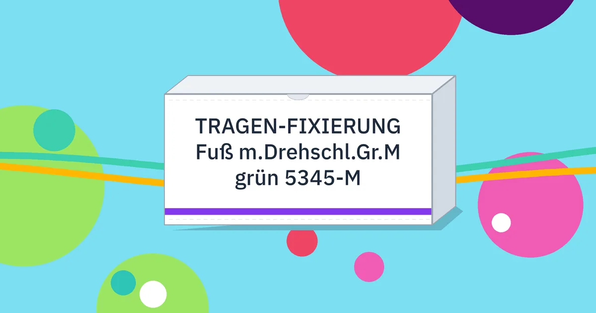 Symbolbild: Packung mit der Aufschrift TRAGEN-FIXIERUNG Fuß m.Drehschl.Gr.M grün 5345-M (PZN 14298084) – Verfügbarkeit und Bezug in Apotheken in Frankfurt am Main