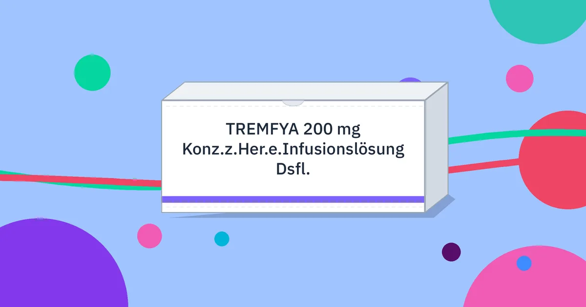Symbolbild: Packung mit der Aufschrift TREMFYA 200 mg Konz.z.Her.e.Infusionslösung Dsfl. (PZN 19480066) – Verfügbarkeit und Bezug in Apotheken in Frankfurt am Main