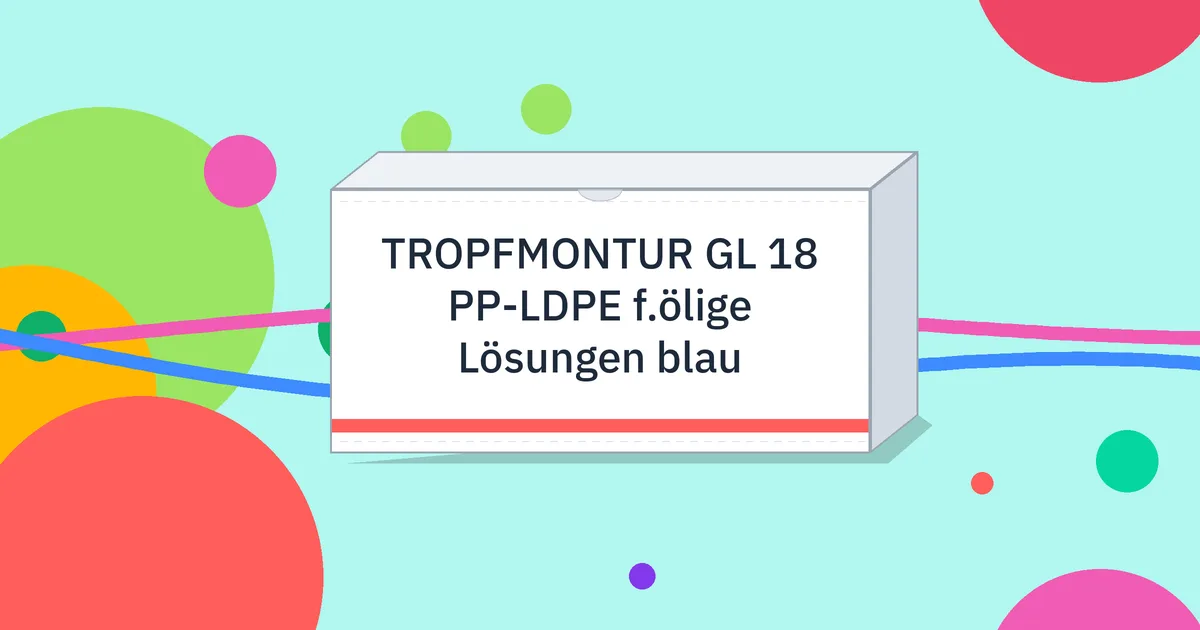 Symbolbild: Packung mit der Aufschrift TROPFMONTUR GL 18 PP-LDPE f.ölige Lösungen blau (PZN 18138868) – Verfügbarkeit und Bezug in Apotheken in Frankfurt am Main