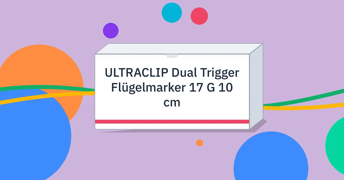Symbolbild: Packung mit der Aufschrift ULTRACLIP Dual Trigger Flügelmarker 17 G 10 cm (PZN 03565636) – Verfügbarkeit und Bezug in Apotheken in Frankfurt am Main