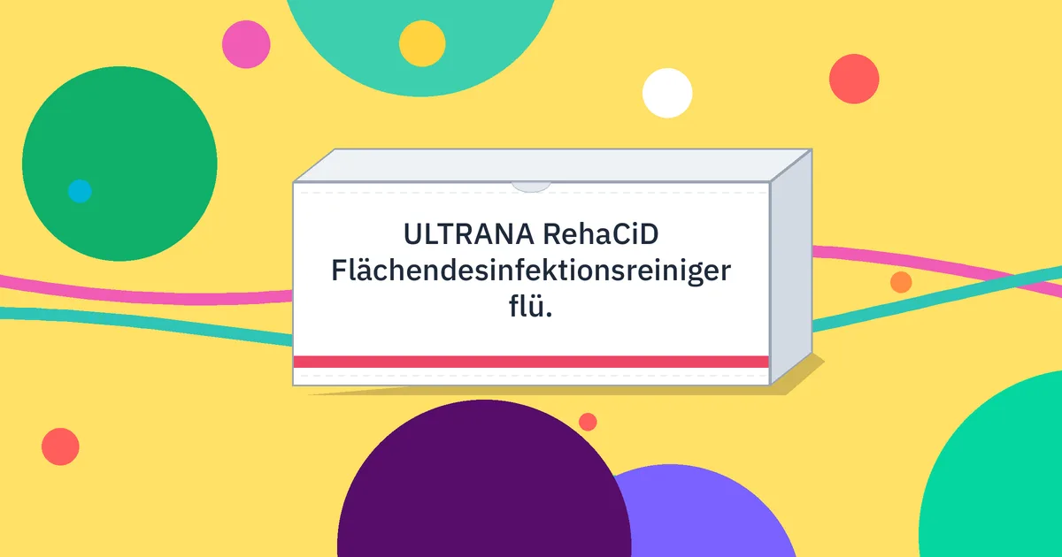 Symbolbild: Packung mit der Aufschrift ULTRANA RehaCiD Flächendesinfektionsreiniger flü. (PZN 16829120) – Verfügbarkeit und Bezug in Apotheken in Frankfurt am Main