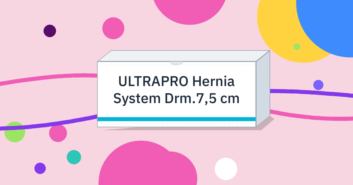 Symbolbild: Packung mit der Aufschrift ULTRAPRO Hernia System Drm.7,5 cm (PZN 20891165) – Verfügbarkeit und Bezug in Apotheken in Frankfurt am Main