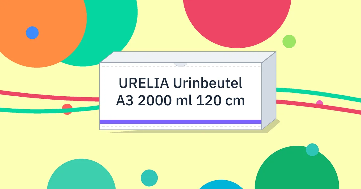 Symbolbild: Packung mit der Aufschrift URELIA Urinbeutel A3 2000 ml 120 cm (PZN 18438719) – Verfügbarkeit und Bezug in Apotheken in Frankfurt am Main