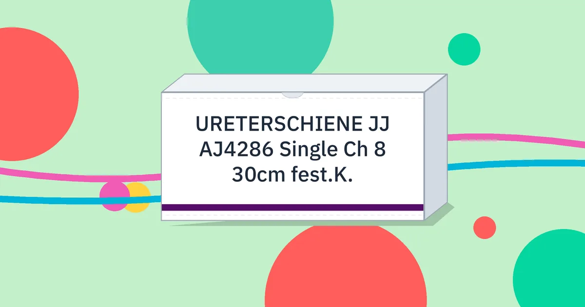 Symbolbild: Packung mit der Aufschrift URETERSCHIENE JJ AJ4286 Single Ch 8 30cm fest.K. (PZN 00753165) – Verfügbarkeit und Bezug in Apotheken in Frankfurt am Main