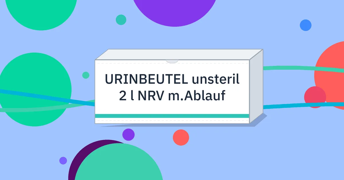 Symbolbild: Packung mit der Aufschrift URINBEUTEL unsteril 2 l NRV m.Ablauf (PZN 03142108) – Verfügbarkeit und Bezug in Apotheken in Frankfurt am Main