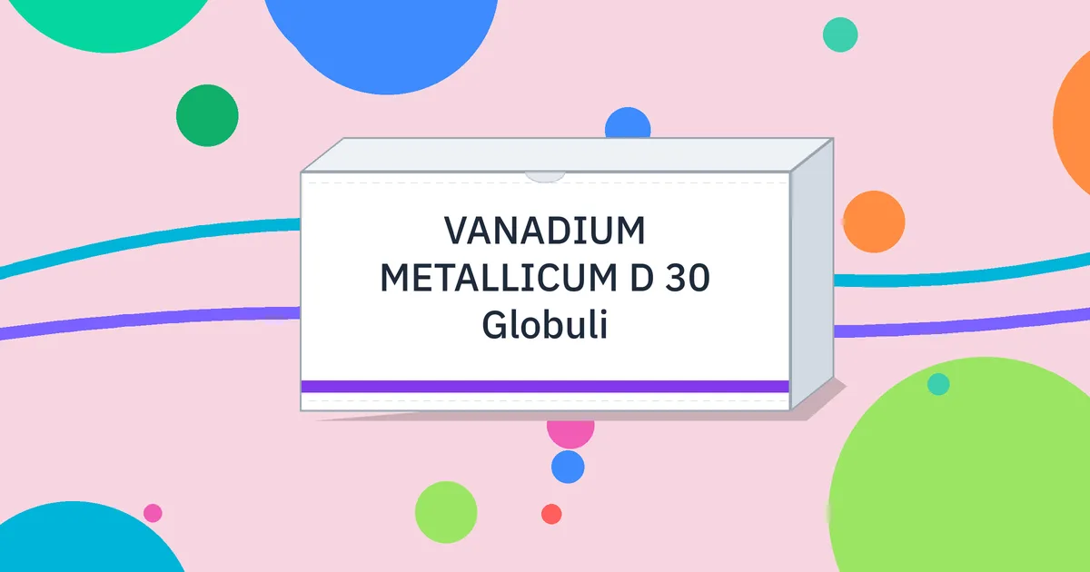 Symbolbild: Packung mit der Aufschrift VANADIUM METALLICUM D 30 Globuli (PZN 19719455) – Verfügbarkeit und Bezug in Apotheken in Frankfurt am Main